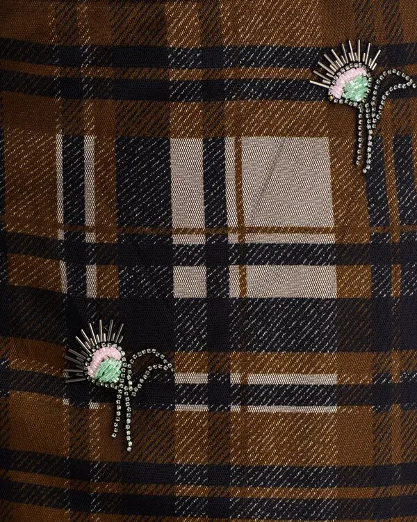 Essentiel Antwerp Embellished Plaid Mesh Skirt