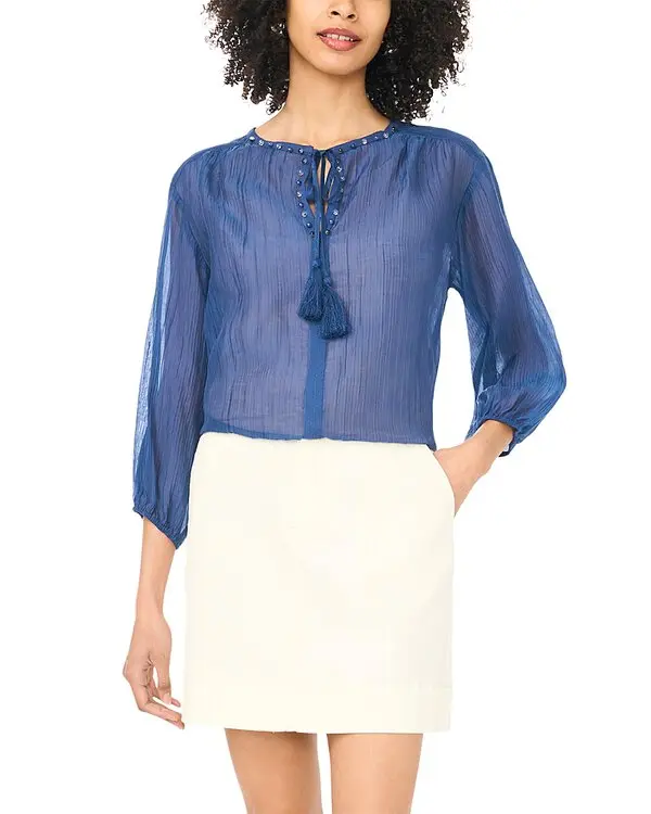 Vince Camuto Split Neck Peasant Blouse With Tassel Detail