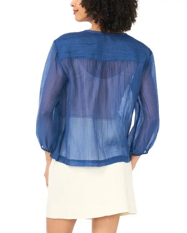 Vince Camuto Split Neck Peasant Blouse With Tassel Detail