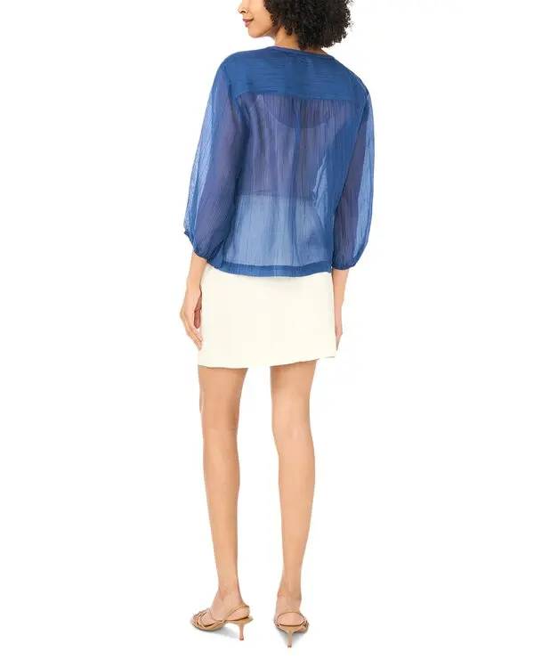 Vince Camuto Split Neck Peasant Blouse With Tassel Detail