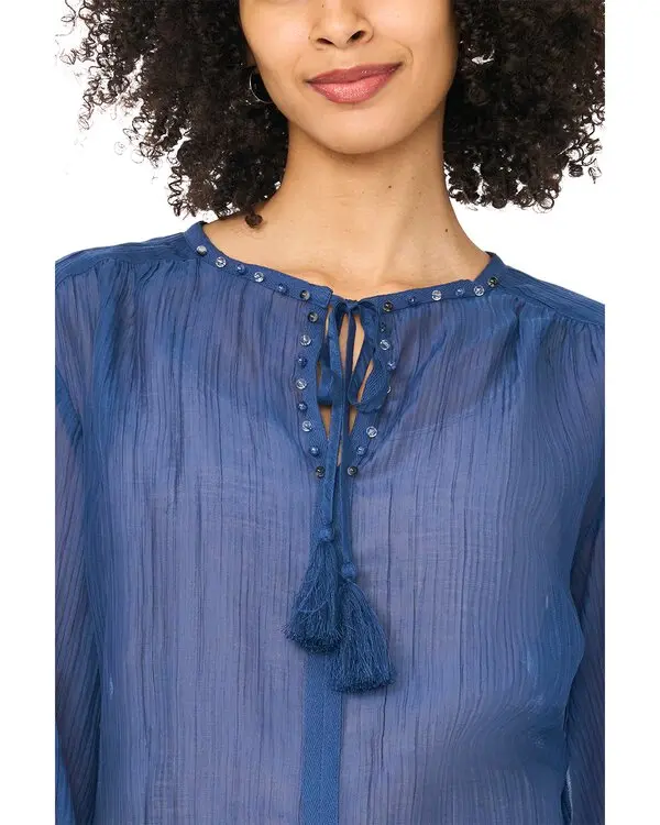Vince Camuto Split Neck Peasant Blouse With Tassel Detail