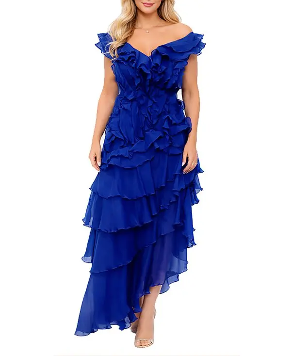 Shani Asymmetric Tiered Ruffle Dress - Blue