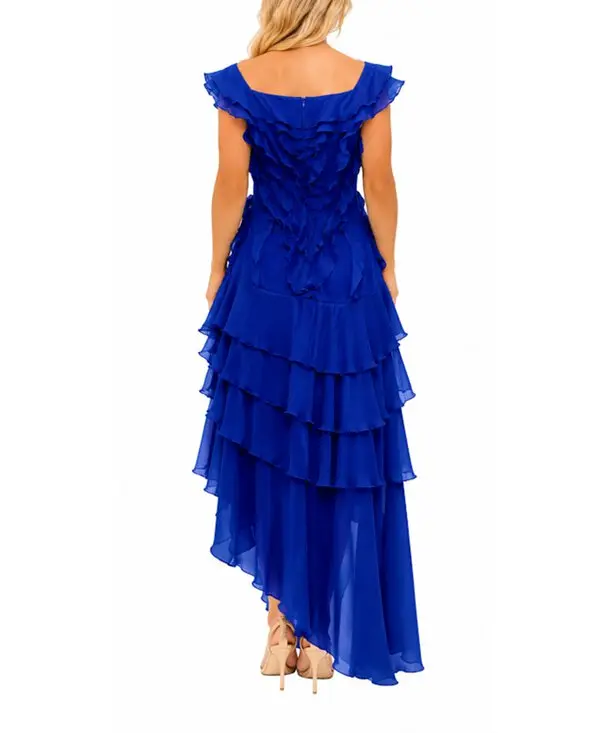Shani Asymmetric Tiered Ruffle Dress - Blue
