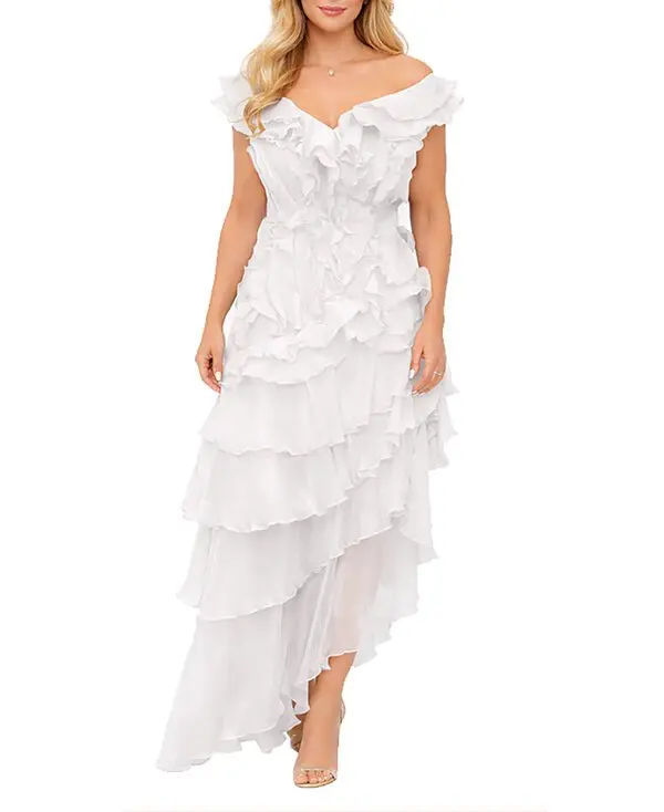 Shani Asymmetric Tiered Ruffle Dress - White