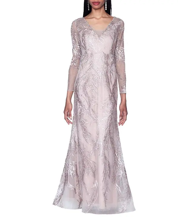Shani V-neck Beaded Fit And Flare Gown