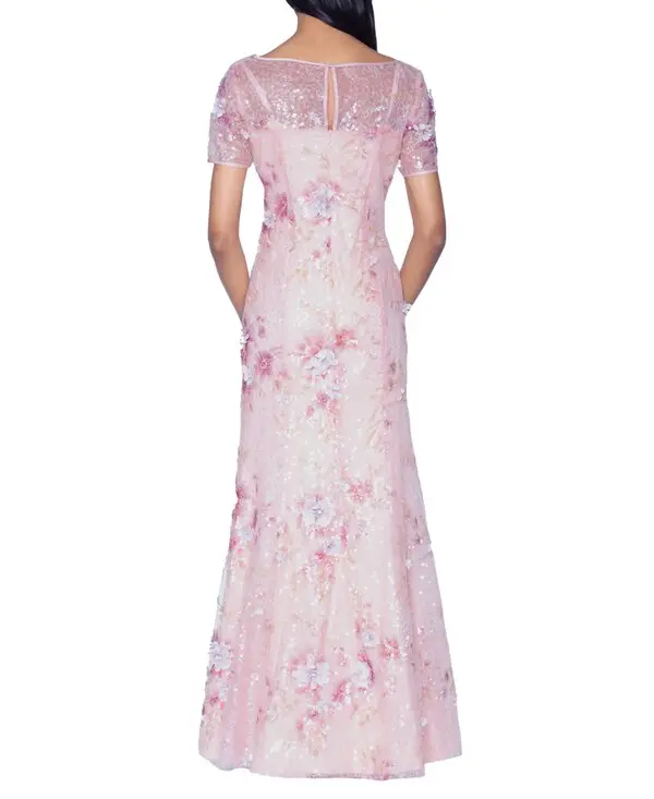Shani V-neck Embroidered Gown With 3d Floral Applique