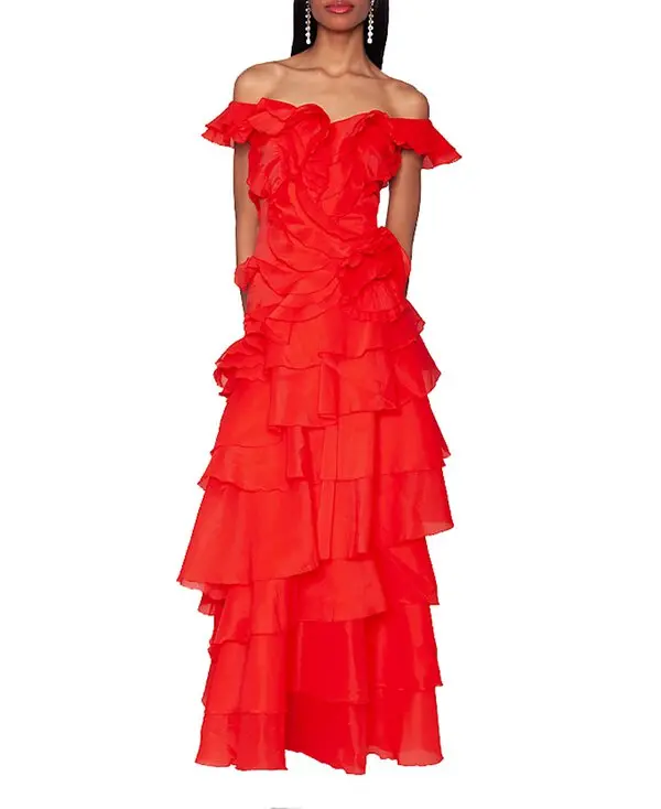 Shani Tiered Ruffle Gown - Red