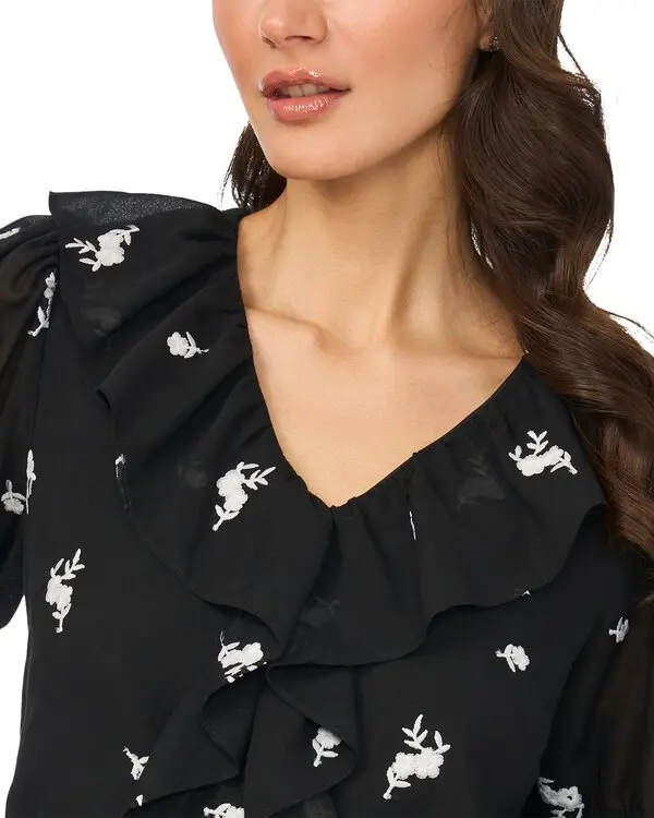 CECE DUPRAZ Embroidered Puff Sleeve Top