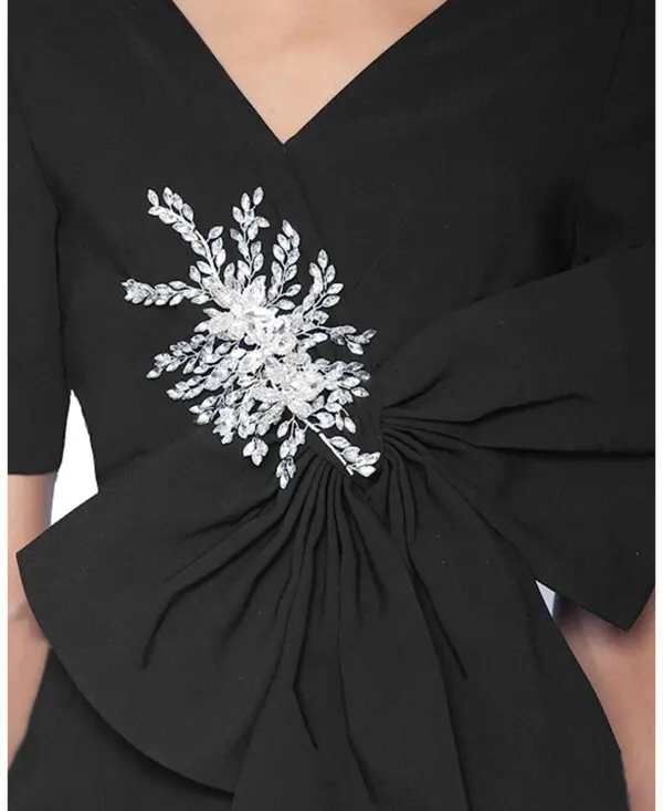 Shani V-neck Gown With Dramatic Bow And Crystal Detail