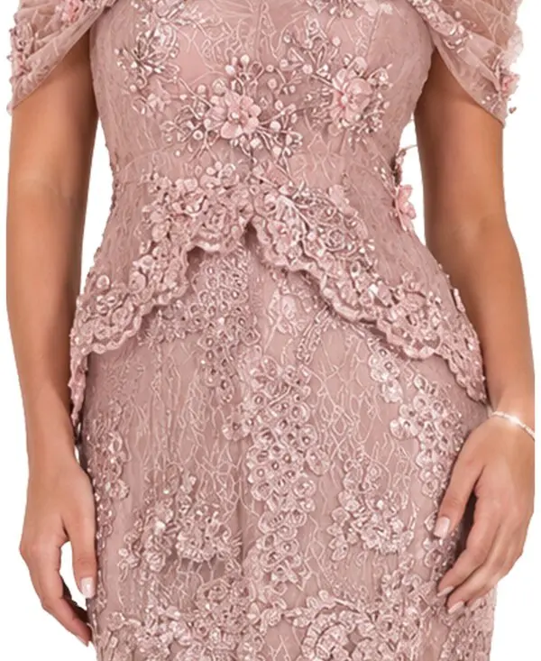 Shani Off The Shoulder Embroidered Gown With 3d Applique