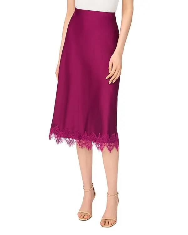 CECE DUPRAZ Satin Lace Trim Midi Skirt - Deep Mulberry