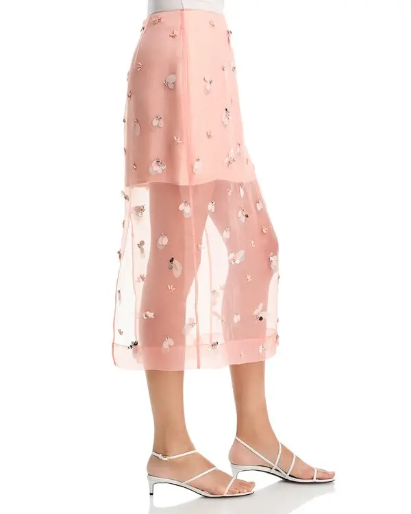 Simkhai Delilah Silk Embellished Midi Skirt