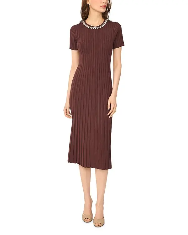 CECE DUPRAZ Necklace Trim Knit Midi Dress