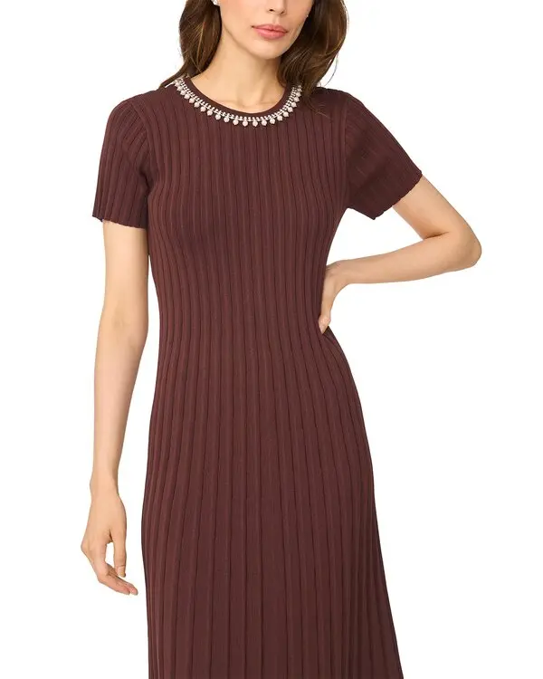CECE DUPRAZ Necklace Trim Knit Midi Dress