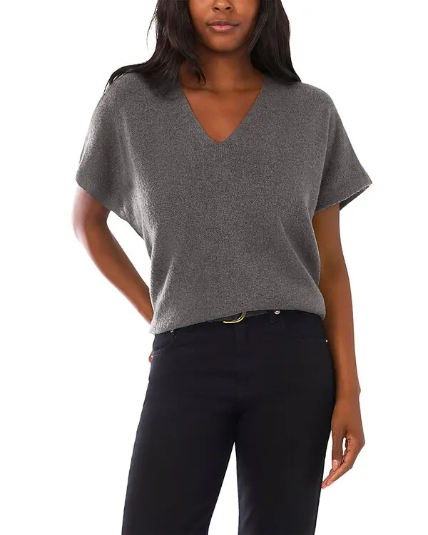 Vince Camuto V-neck Short Sleeve Boxy Top - Medium Heather Grey