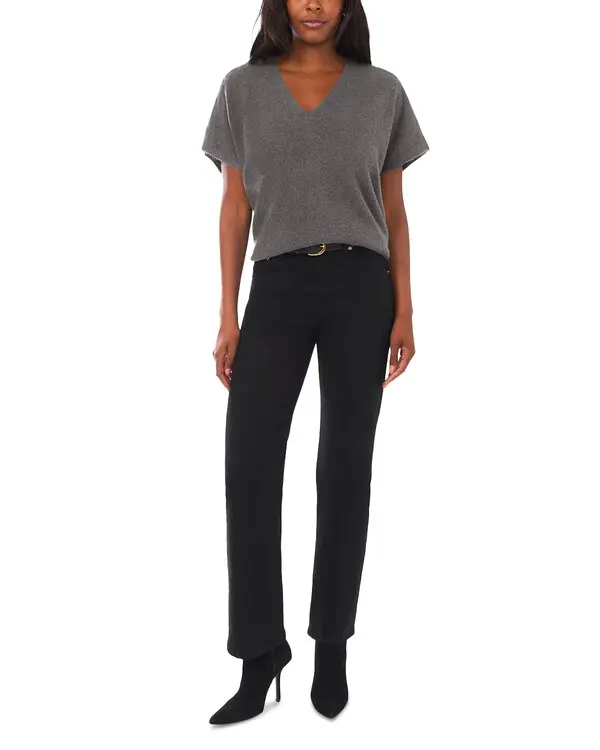Vince Camuto V-neck Short Sleeve Boxy Top - Medium Heather Grey