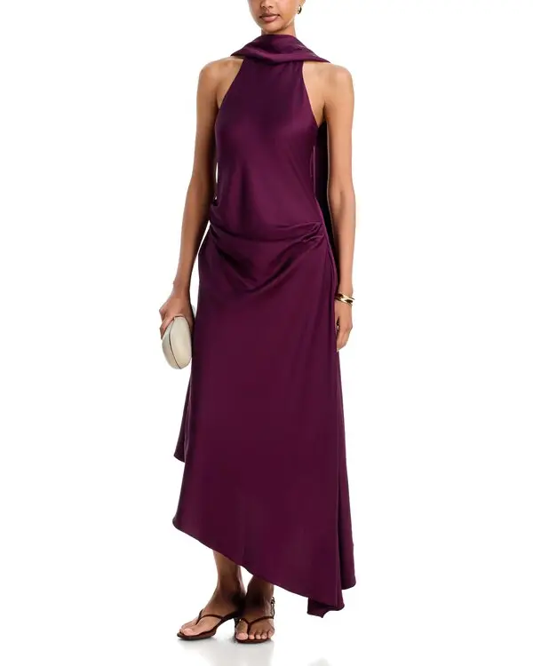 Simkhai Monica Satin Halterneck Midi Dress