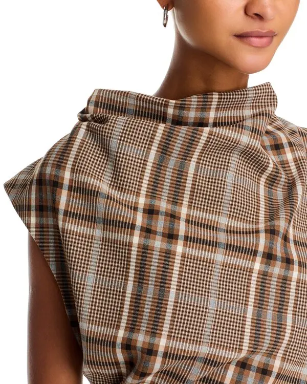 Simkhai Burke Draped Sleeveless Maxi Dress In Plaid - Otter Plaid