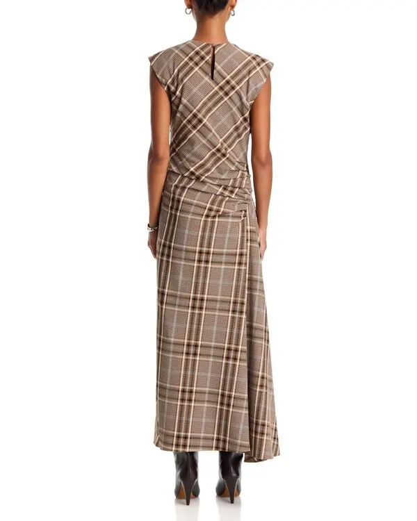 Simkhai Burke Draped Sleeveless Maxi Dress In Plaid - Otter Plaid