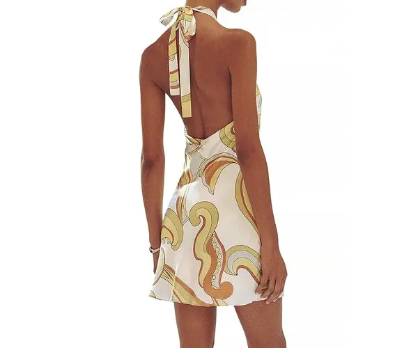 REFORMATION Printed Silk Halter Mini Dress