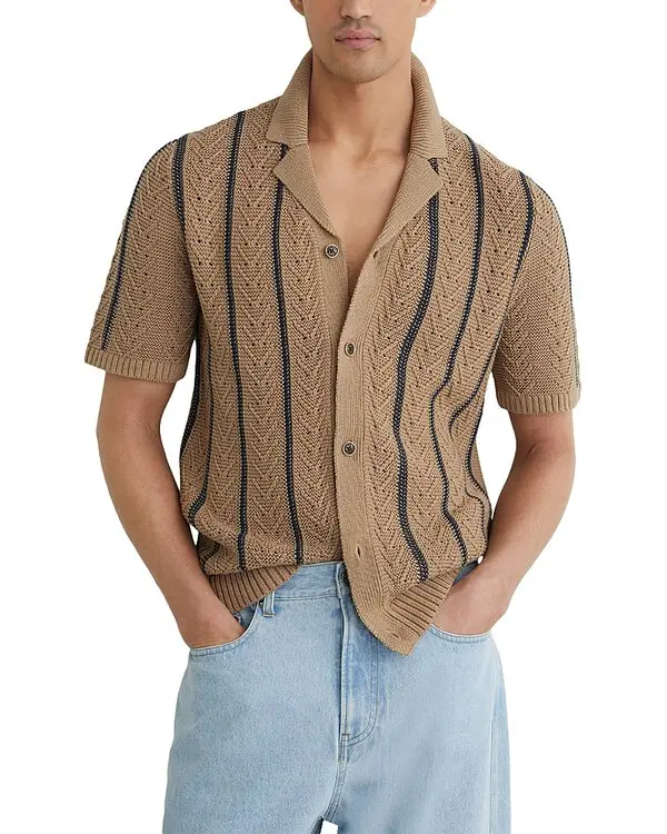 REISS Ellingham Short Sleeve Knit Shirt - Light Camel