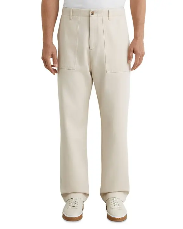REISS Dilan Relaxed Fit Cotton Blend Wide Leg Trousers