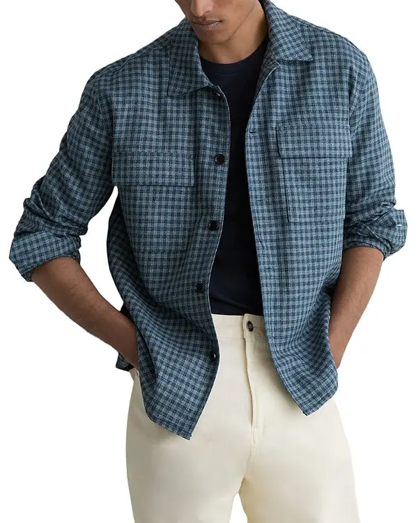 REISS Sever Cotton Blend Linen Check Overshirt