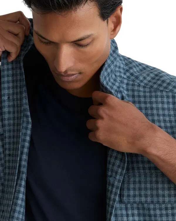 REISS Sever Cotton Blend Linen Check Overshirt