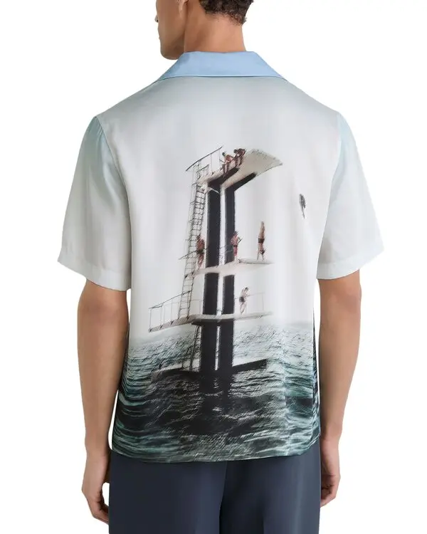 REISS Dive Landscape Cuban Collar Shirt