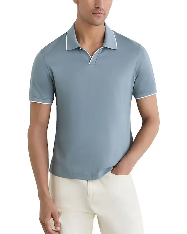 REISS Nico Airwater Cotton Polo - Dusty Blue
