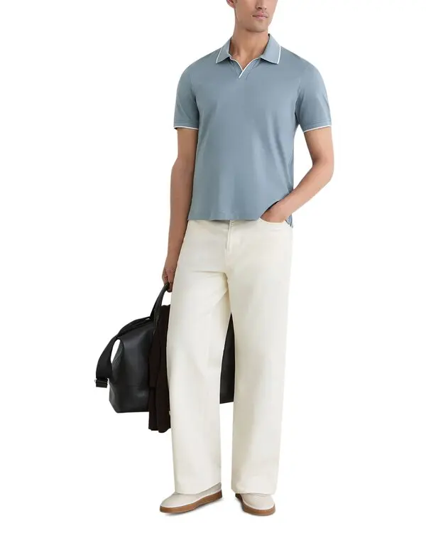 REISS Nico Airwater Cotton Polo - Dusty Blue