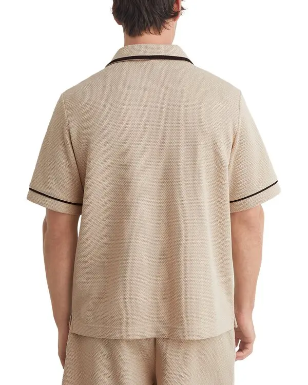 REISS Weaver Short Sleeve Textured Piped Shirt - Stone