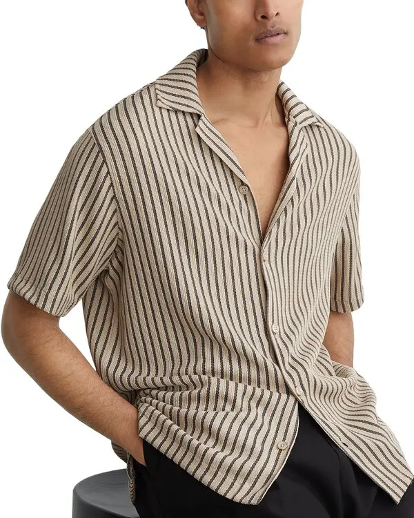 REISS Griff Textured Stripe Short Sleeve Shirt