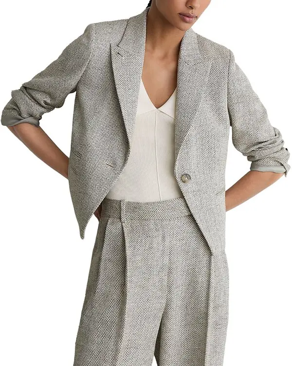 REISS Petite Ezra Herringbone Cropped Blazer