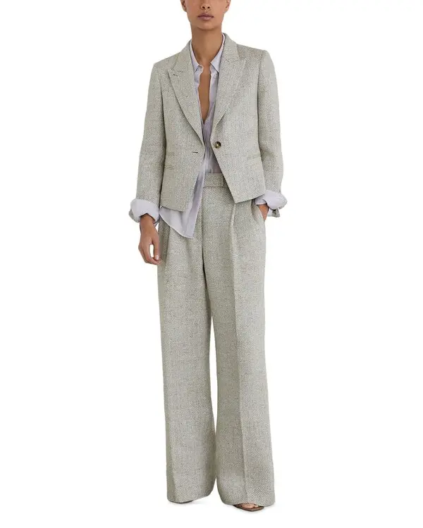 REISS Petite Ezra Herringbone Cropped Blazer