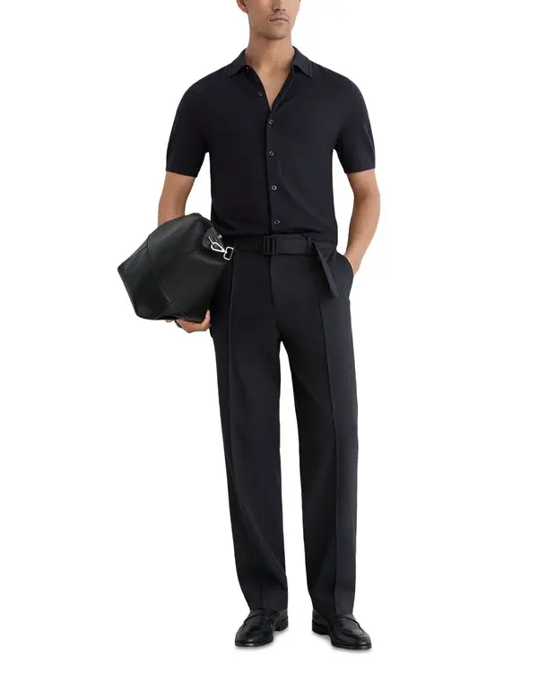 REISS Drayton Merino Wool Knitted Shirt - Navy