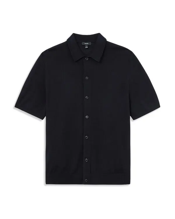 REISS Drayton Merino Wool Knitted Shirt - Navy