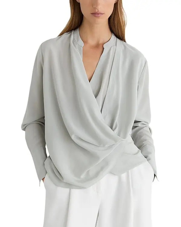 REISS Matte Silk Draped Shirt - Grey