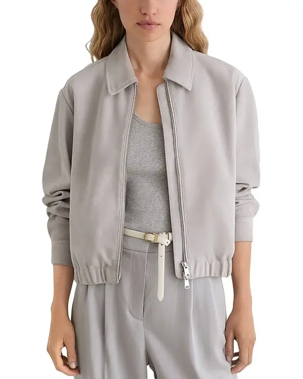 REISS Petites Lottie Suede Bomber Jacket - Light Grey
