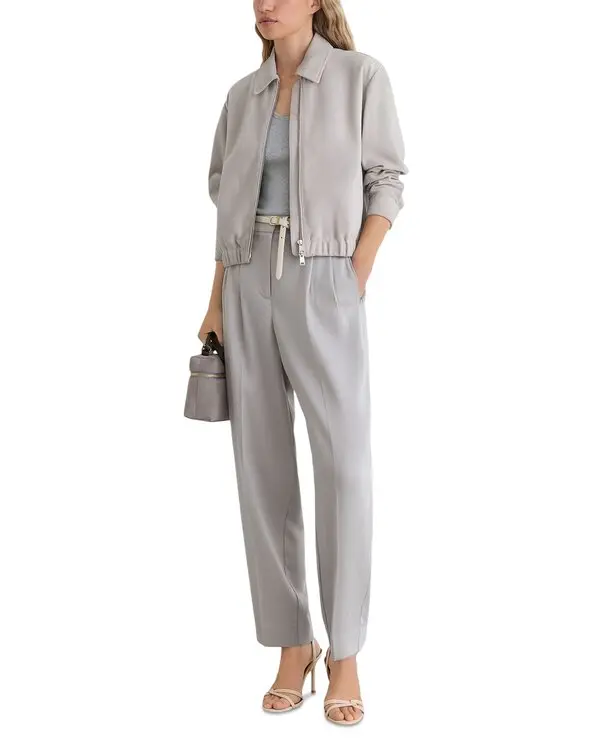 REISS Petites Lottie Suede Bomber Jacket - Light Grey