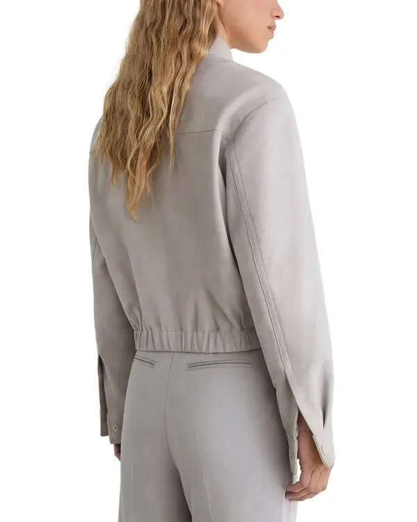 REISS Petites Lottie Suede Bomber Jacket - Light Grey