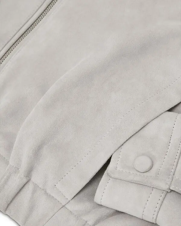REISS Petites Lottie Suede Bomber Jacket - Light Grey