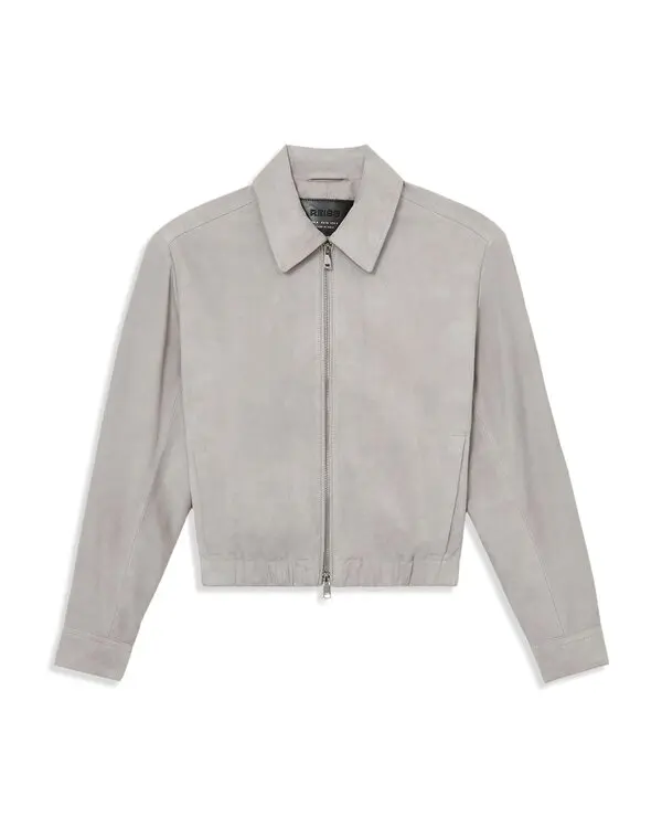 REISS Petites Lottie Suede Bomber Jacket - Light Grey