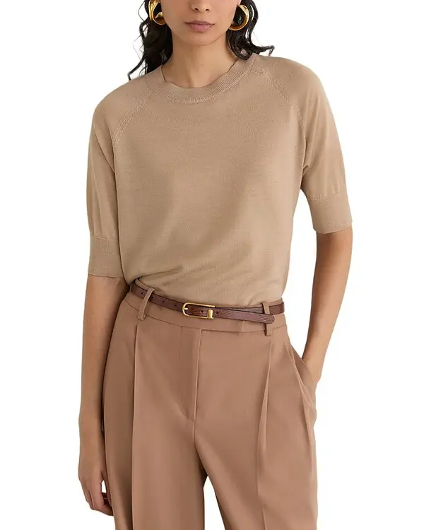 REISS Suzzie Merino Wool Tee - Neutral
