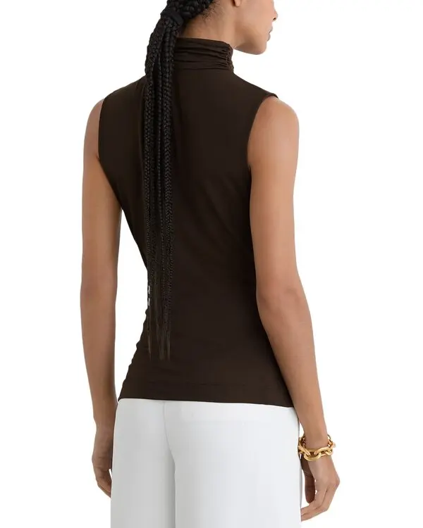 REISS Wanda Ruched High Neck Top - Chocolate