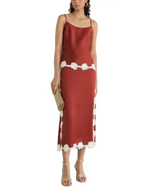 REISS Doa Floral Lace Trim Satin Skirt