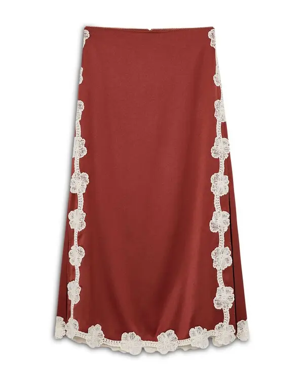 REISS Doa Floral Lace Trim Satin Skirt