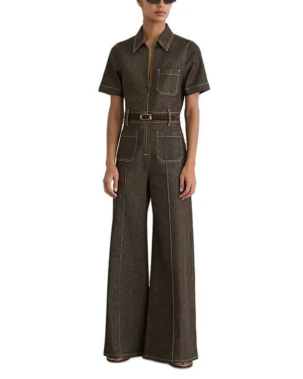 REISS Danie Denim Cotton Stretch Jumpsuit