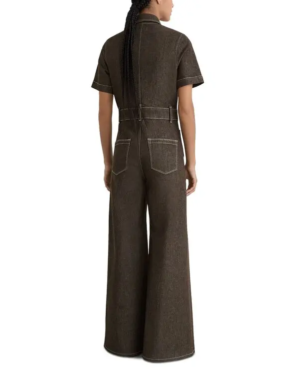 REISS Danie Denim Cotton Stretch Jumpsuit