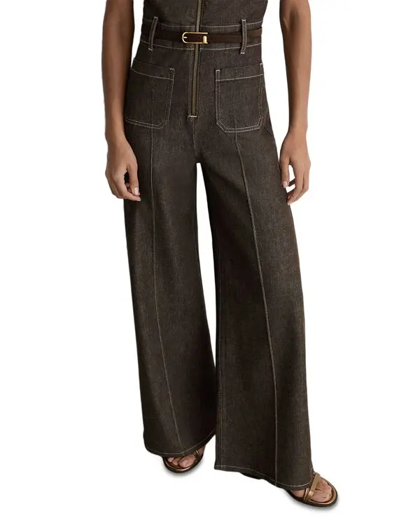 REISS Danie Denim Cotton Stretch Jumpsuit